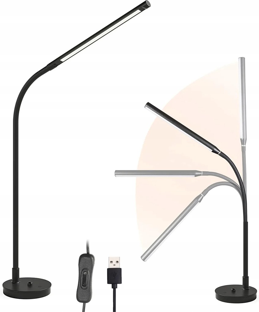 12W Klasická Stojací Lampa Stojací Lampička Na Čtení 140 CM Led Černá