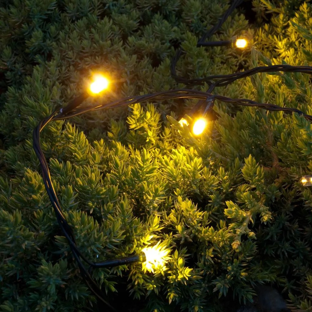 LED venkovní solární světýlka na zahradu, 5 m, teple bílá, 50 diod, černý kabel, IP44, solární panel