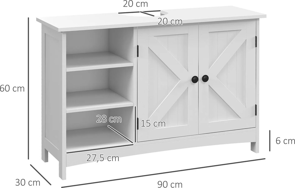 Kleankin Dřevěná Skříňka Pod Umyvadlo s Podstavcem, 2 Dveře a Nastavitelné Policemi, Bezpečnostní Zajištění, Moderní Design, Nosnost 31 kg, 90x30x60 …