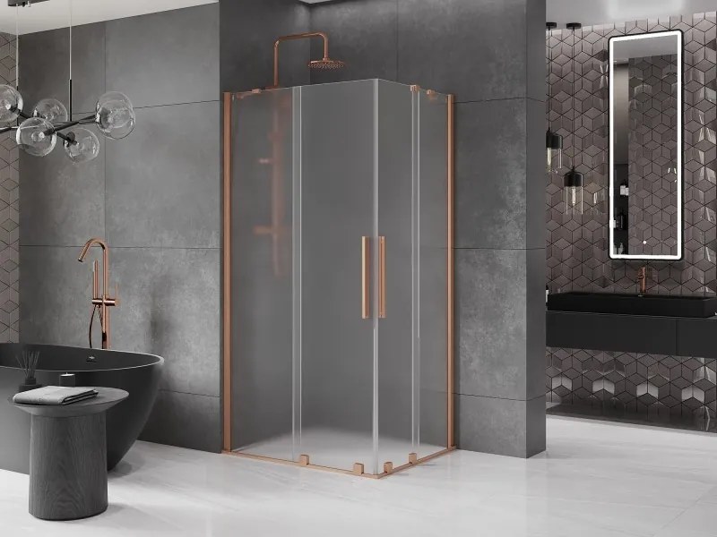 Mexen Velar Duo, sprchový kout s posuvnými dveřmi 90 x 80 cm, 8mm sklo námraza, měděná matná, 871-090-080-32-65
