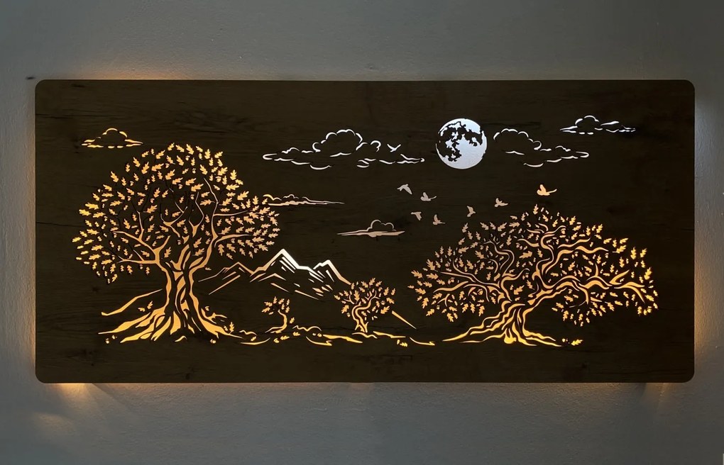Li-Go "Čtyři duby a měsíc" světelný obraz 230V 130x60 cm provedení povrchu: bříza