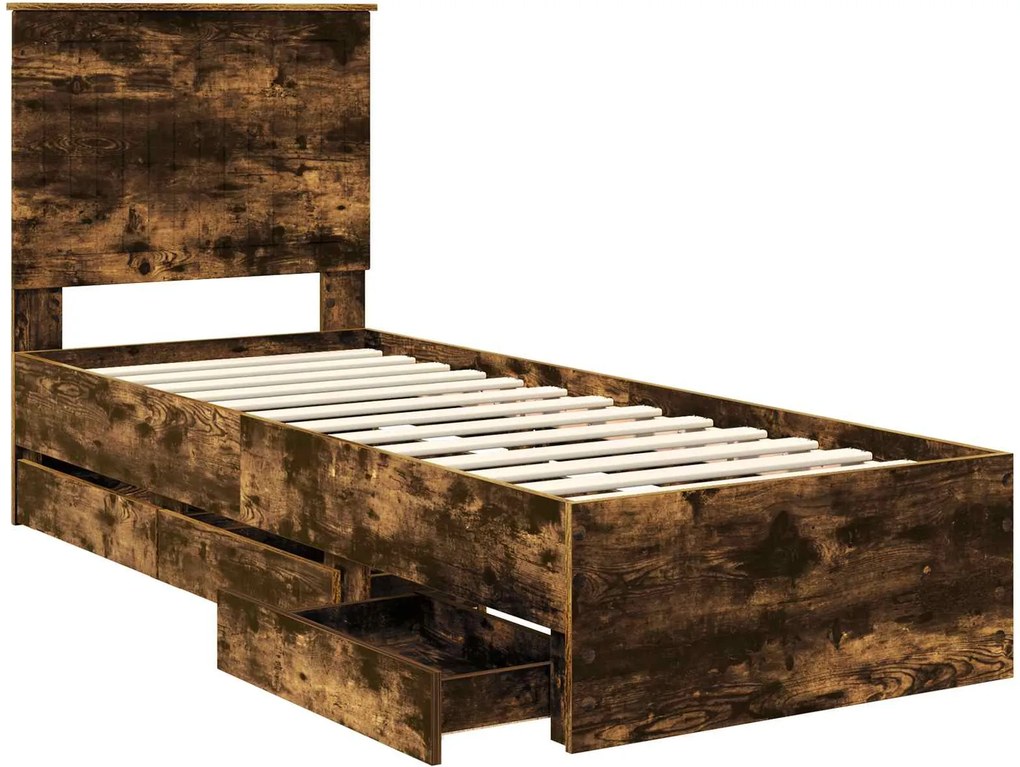 Rám postele s čelo Kouřový dub 75 x 190 cm Inženýrské dřevo 3411170