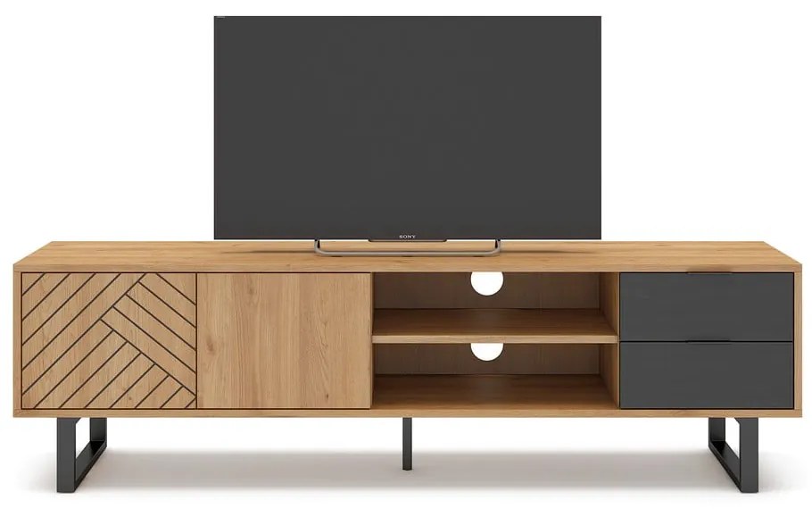 Antracitový/přírodní TV stolek v dekoru dubu 180x51,5 cm Madona – Marckeric