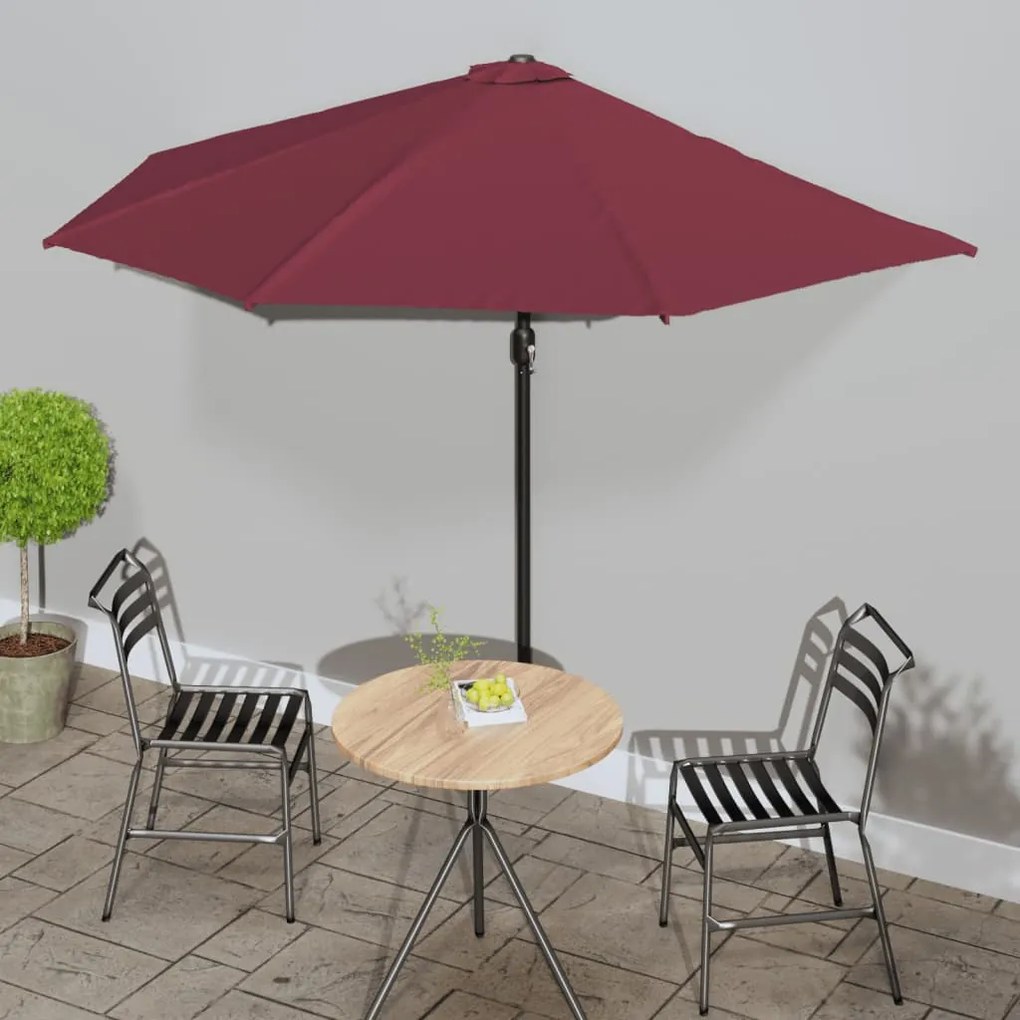 vidaXL Marketos Slunečník na balkon hliníková tyč vínový 300x155x223 cm půlkruh
