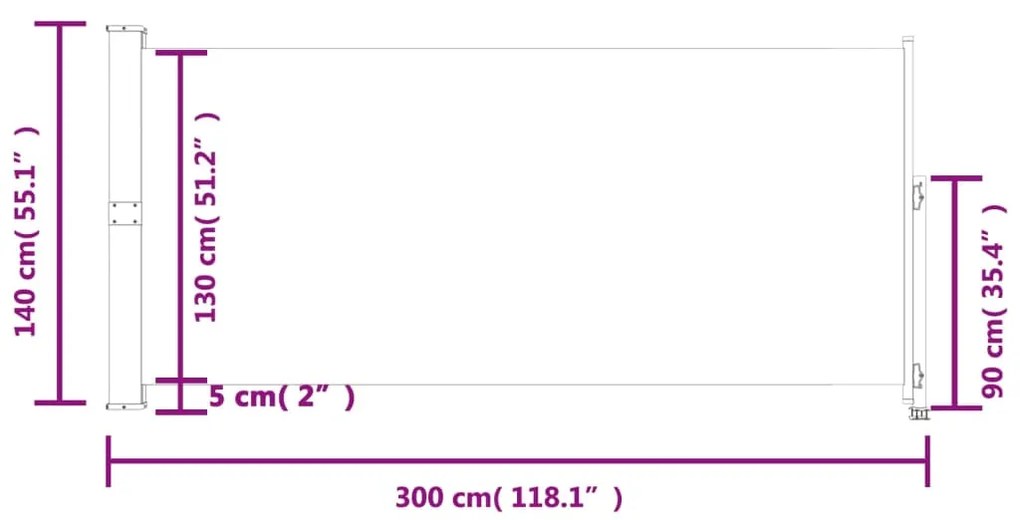vidaXL Marketos Terasová zatahovací boční markýza 140 x 300 cm šedá