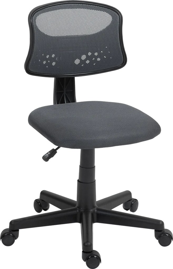HOMCOM Bezarmý Ergonomický Kancelářský Klobouk s Mřížkovým Opěradlem, Otáčivý Stolečkový Kancelářský Klobouk s Nastavitelnou Výškou 120 kg Nosnost Šed