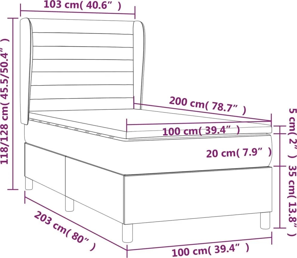 vidaXL Box spring postel s matrací 100 x 200 cm textil [3128583] Barva: krémová