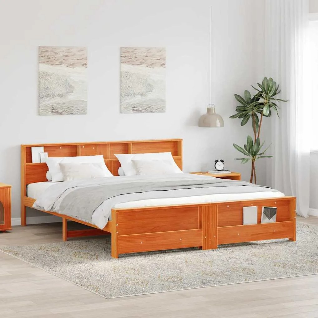 Rám postele s čelo Voskově hnědá 200 x 200 cm Masivní borovice 3394215