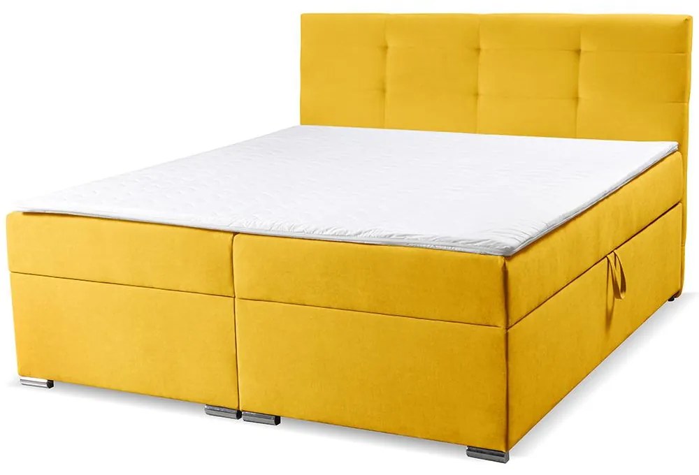 Dvoulůžko boxspring LOFF + rošt + matrace + topper | 180x200 | žlutá