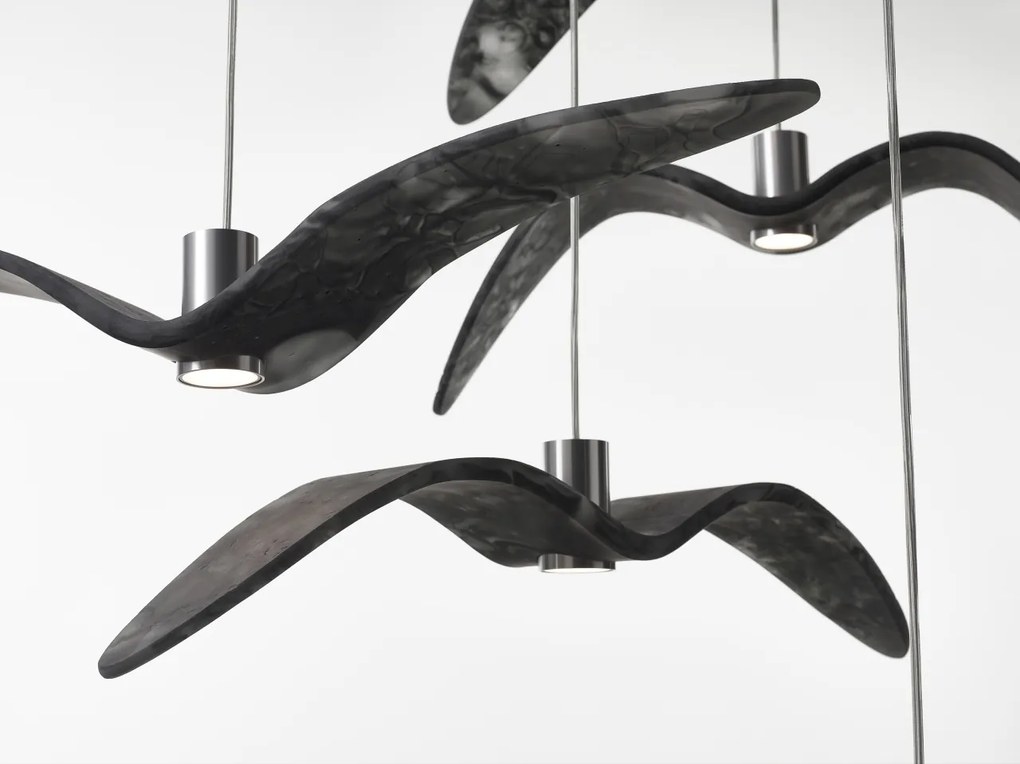 Designové závěsné svítidlo Brokis Night Birds PC962 Povrch Montury: Černý elox, Barva skla: opal - masiv, Povrch baldachýnu: kov - černý matný komaxit