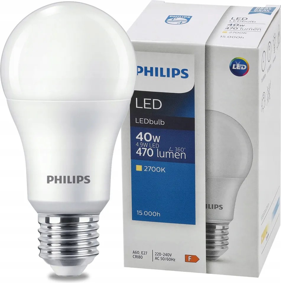 LED žárovka E27 PHILIPS 4,9W 470lm - teplá bílá