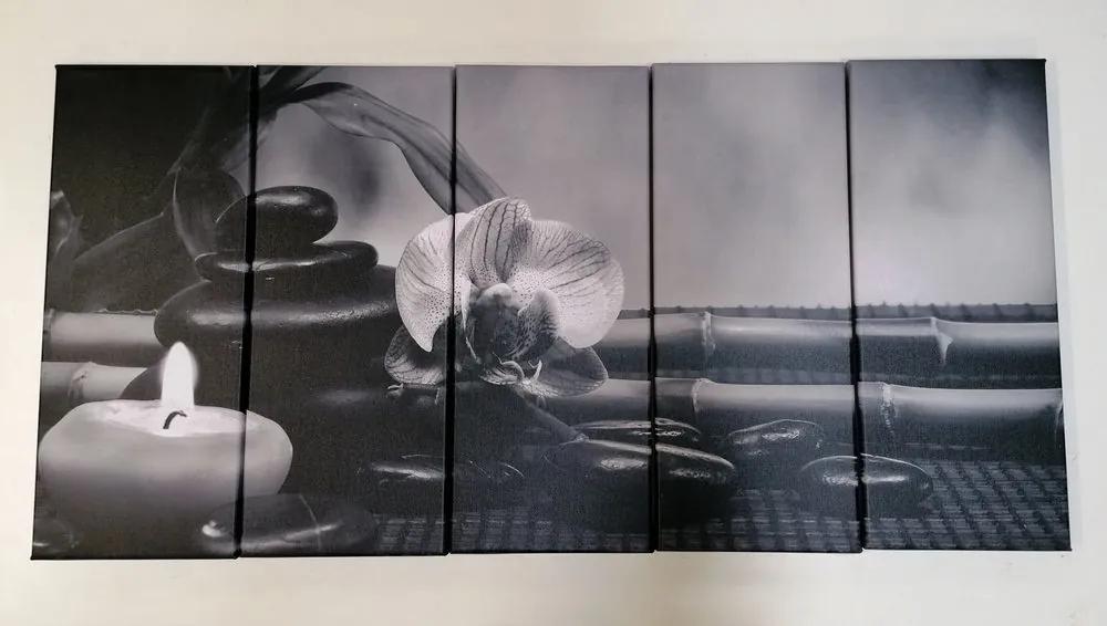 5-dílný obraz Feng Shui zátiší v černobílém provedení - 100x50 cm