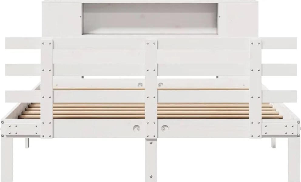 Postel s knihovnou bez matrace bílá 135x190 cm masivní borovice 3322705
