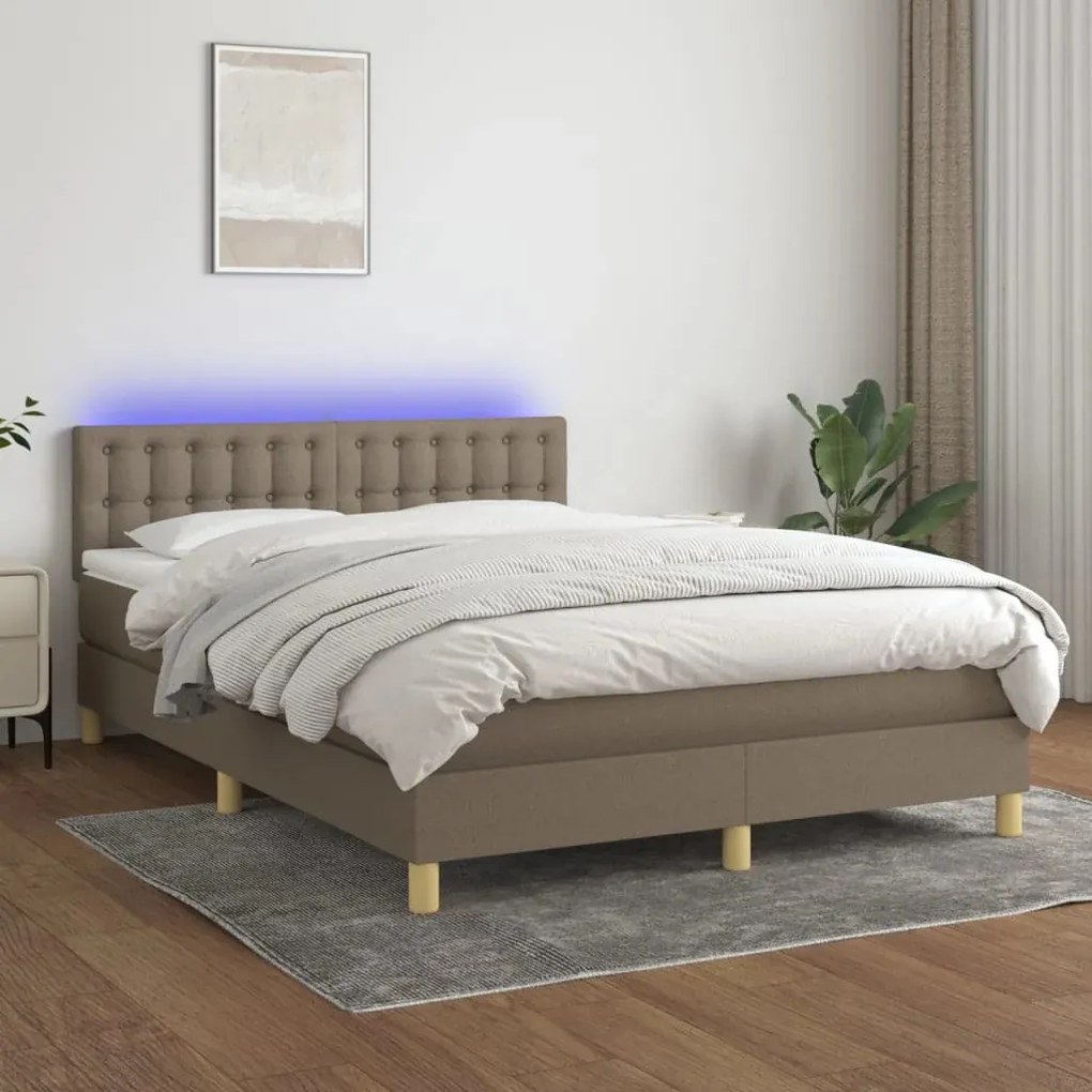 Box Spring Postel S Matrací A Led Textil Taupe tlačítka 140 x 190 cm
