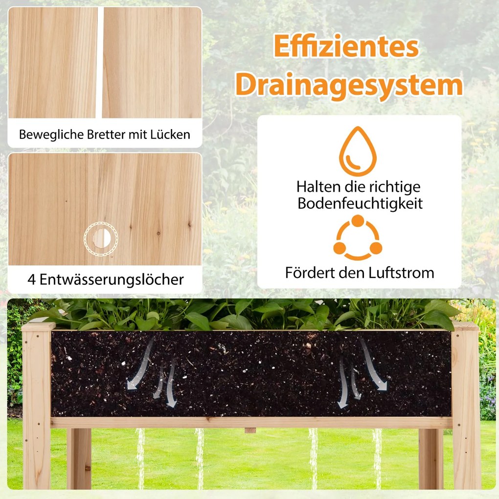Costway Vyvýšený záhon s mříží a policí Záhon s drenážními otvory Zahradní záhon