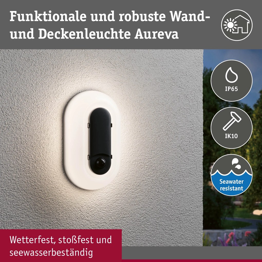 P 94958 LED venkovní nástěnné svítidlo Elunor pohybové čidlo IP65 podlouhlé 122x212mm 2200 - 4000K 18,5W 230V antracit/bílá polykarbonát - PAULMANN