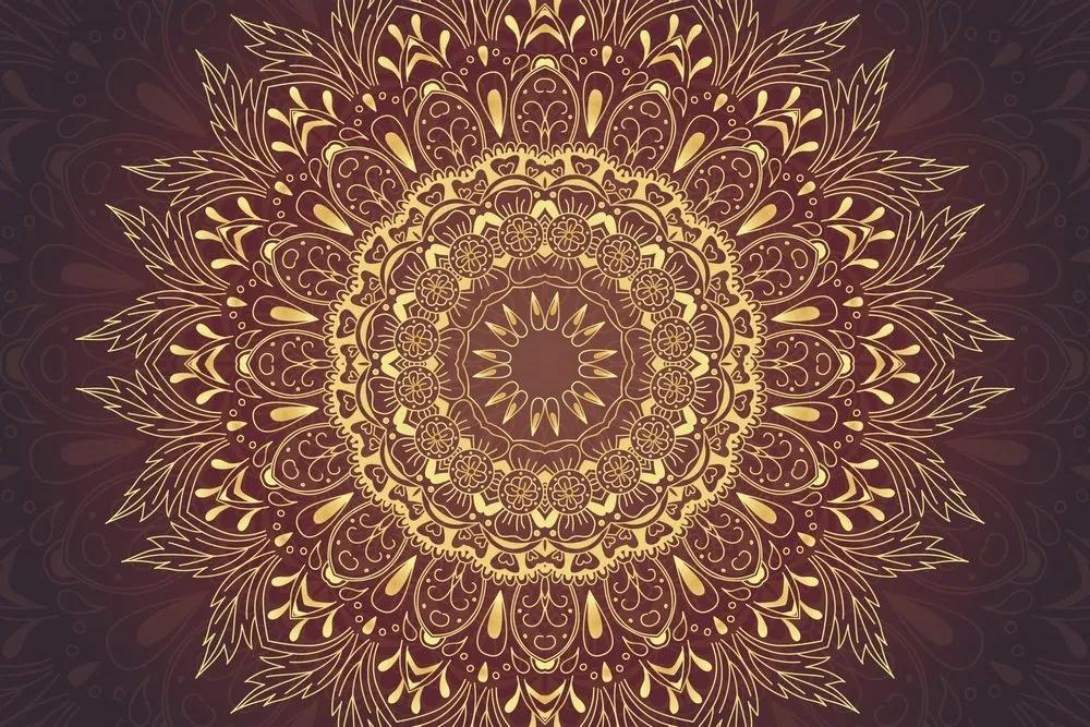 Tapeta zlatá Mandala na bordovém pozadí - 150x100 cm