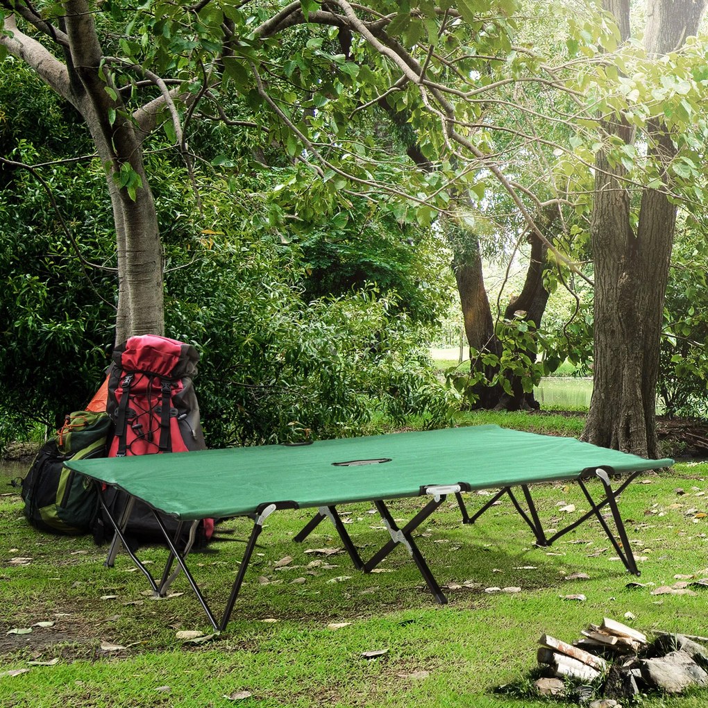 Kempinkové lůžko Outsunny pro 2 osoby s nosností až 136 kg Skládací lůžko s přenosnou taškou Oxford Green Black 193 x 125 x 40 cm pro outdoorová dobr…