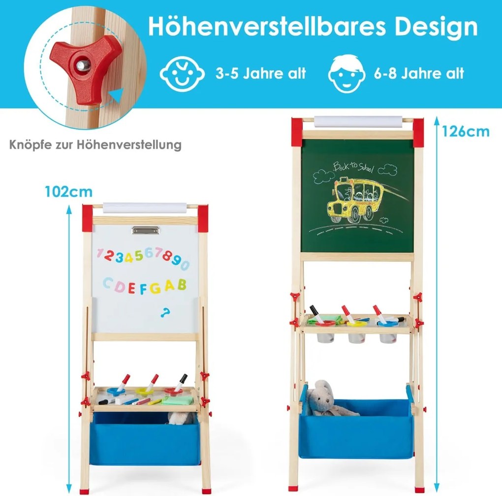 Costway 3 v 1 Dětský oboustranný stojan s magnetickou tabulí a tabulí, výškově