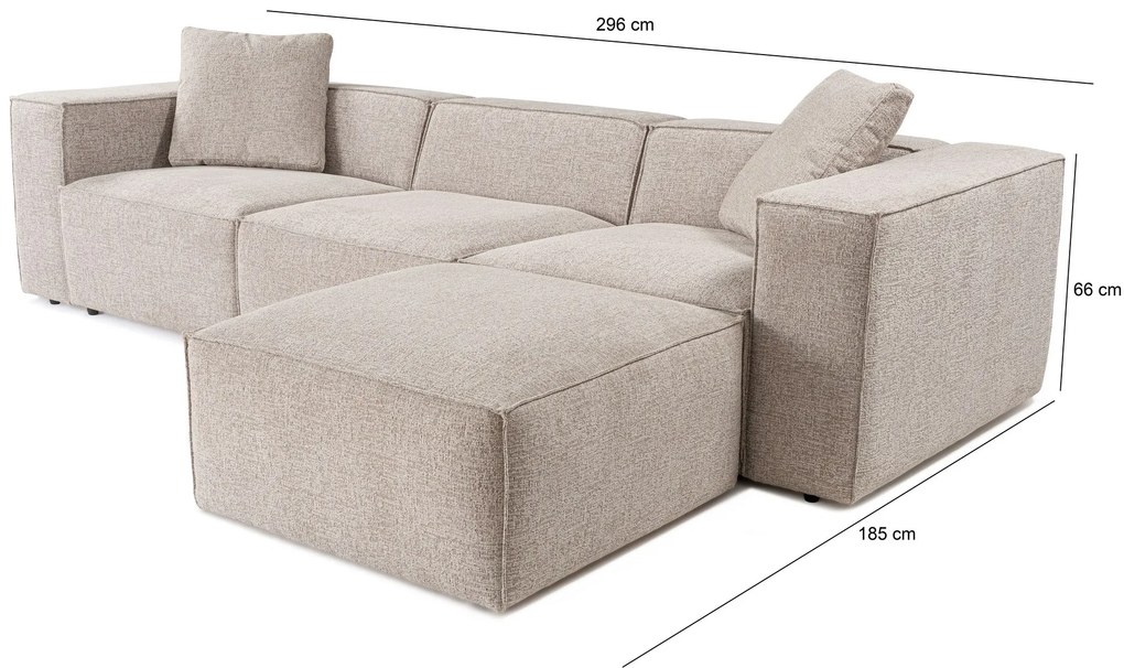 Hanah Home Čtyřmístná pohovka s pufem LORA mocha 303 cm