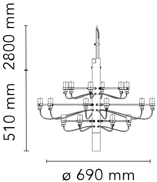 Flos 2097-18, luxusní chromový lustr, 18x15W E14 mléčná, prům. 69cm, výška 51cm