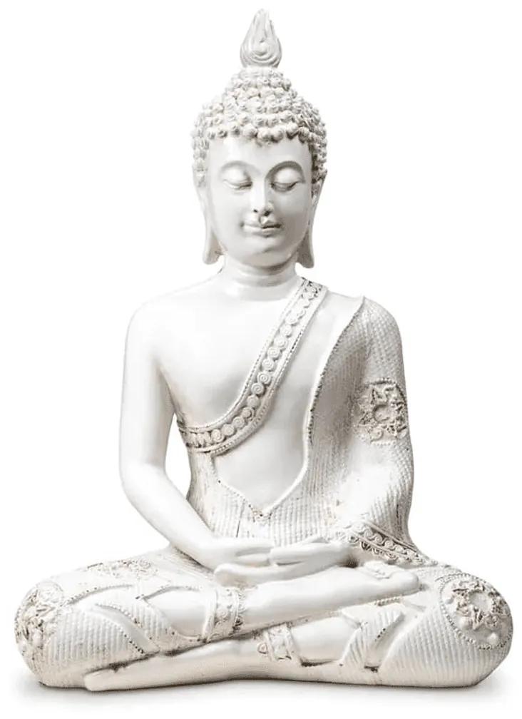 Milujeme Kameny Meditující Buddha - soška Feng Shui - bílá