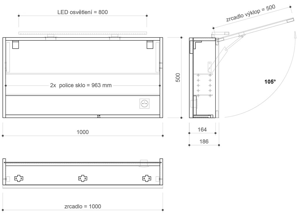 Sapho CLOE galerka s LED osvětlením 100x50x18cm, borovice rustik - CE100-0016