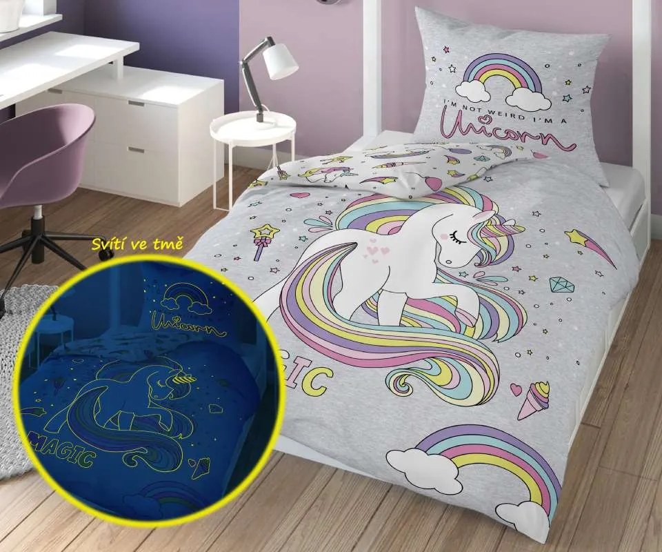 DETEXPOL Povlečení Jednorožec magic Bavlna 140x200, 70x80 cm
