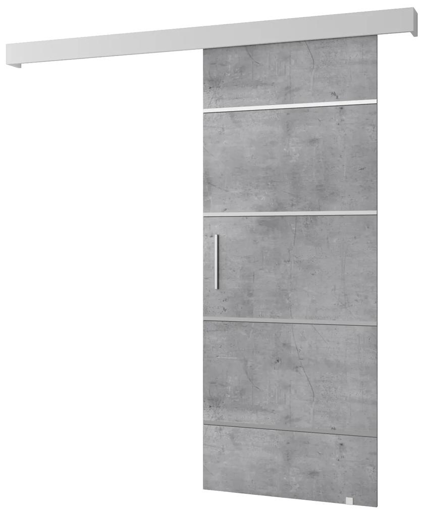 Posuvné dveře 90 cm Sharlene IV (beton + bílá matná + stříbrná). 1043739