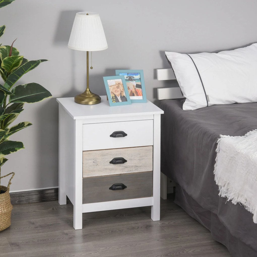 HOMCOM Moderní Noční Stolek s 3 Zásuvkami 50x38x65 cm Bílý | Aosom