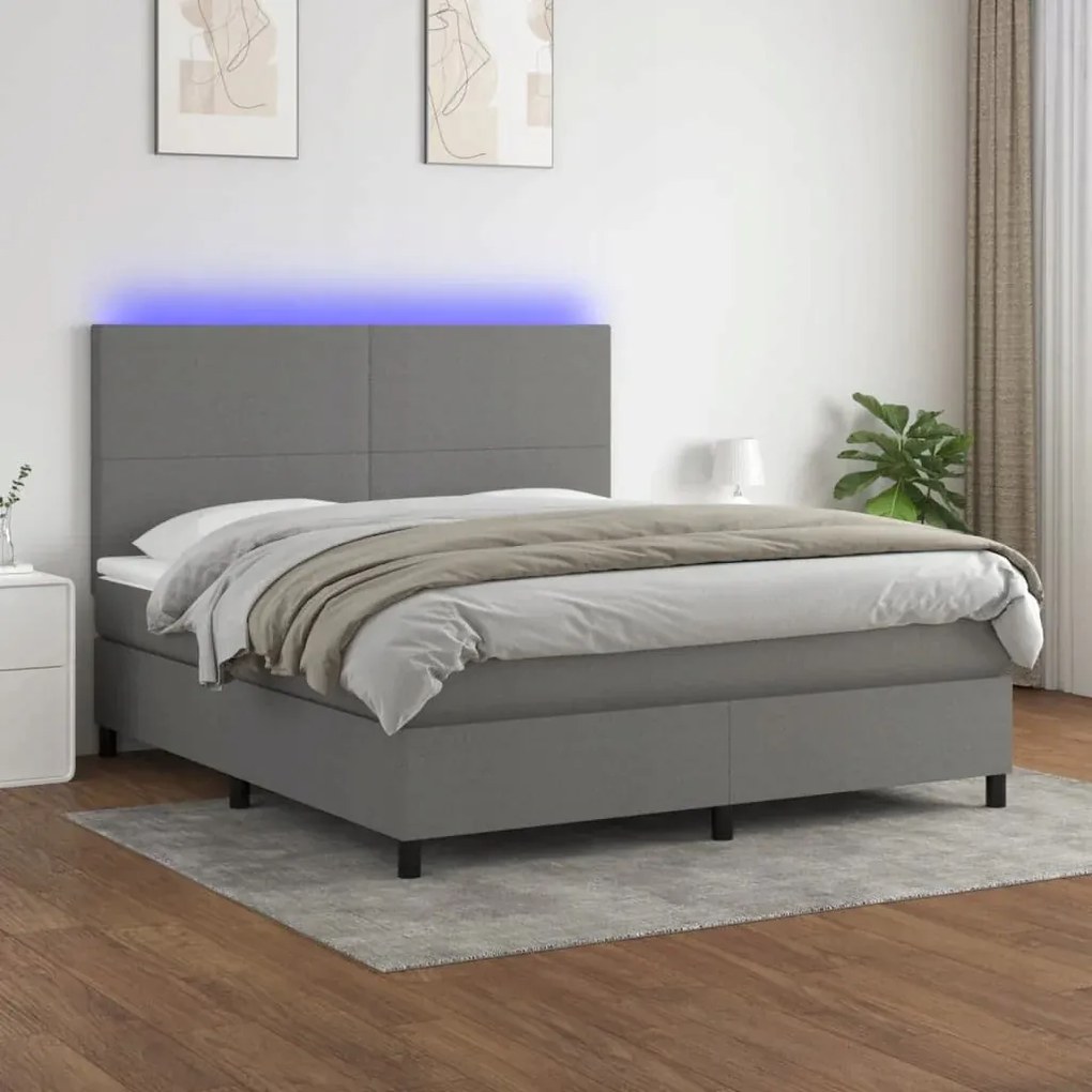 Box Spring Postel S Matrací A Led Textil Tmavě Šedá Hladký design 180 x 2