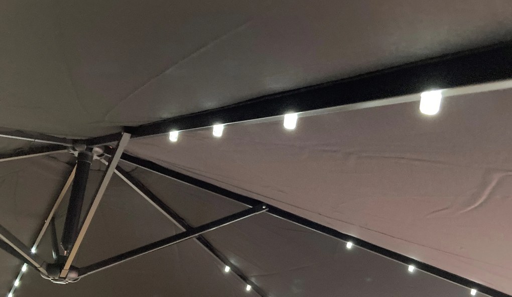 Zahradní slunečník Hook pr. 3m černý s LED osvětlením