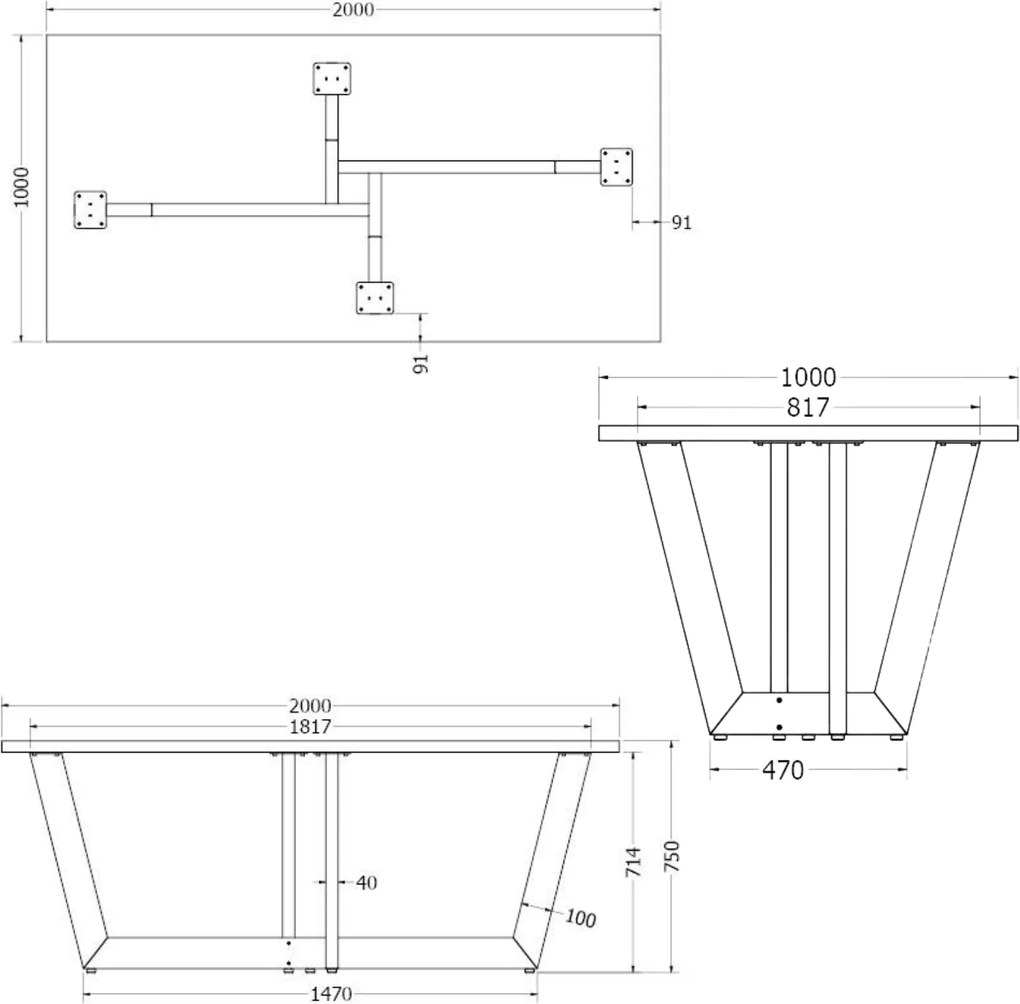 Stůl HERTZ, 2000 x 1000 mm, dub masiv s nepravidelnou hranou