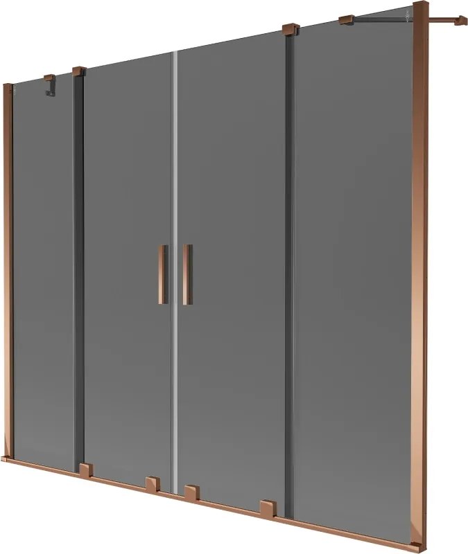 Mexen Velar Duo, 2-křídlová posuvná vanová zástěna 200 x 150 cm, 8mm šedé sklo, růžové zlato, 896-200-000-42-60