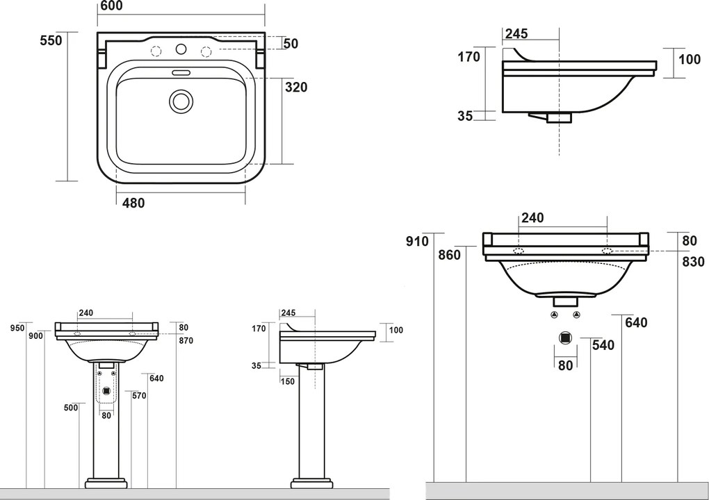 Kerasan Kerasan, WALDORF keramické umyvadlo 60x55cm, černá matná, 4140K7