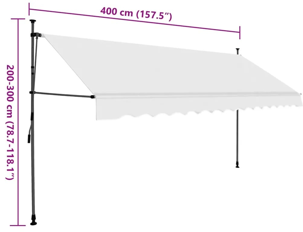 vidaXL Marketos Ručně zatahovací markýza s LED světlem 400 cm krémová