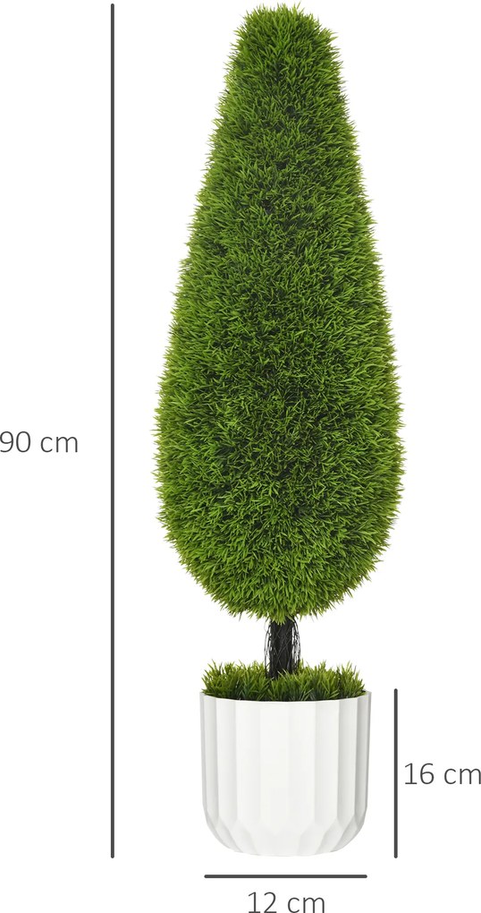 HOMCOM Umělý cypřišek sada 2 umělých pokojových rostlin 90 cm v květináči s umělým mechem pro vnitřní a venkovní dekorace | Aosom.de