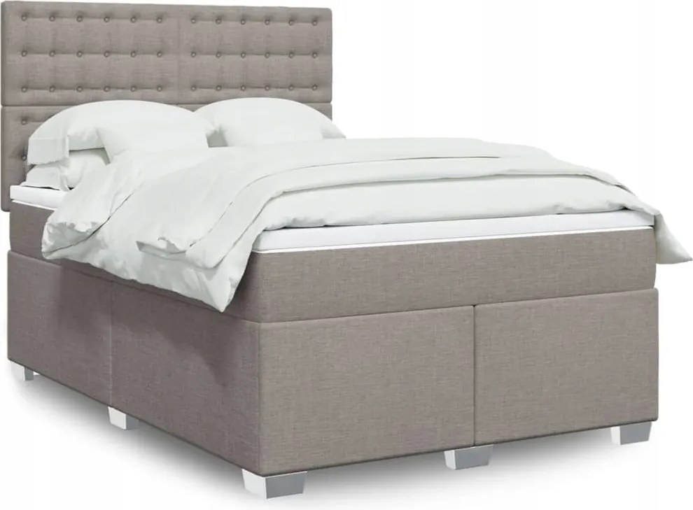 Box Spring Postel S Matrací Textil Taupe tlačítka 160 x 200 cm