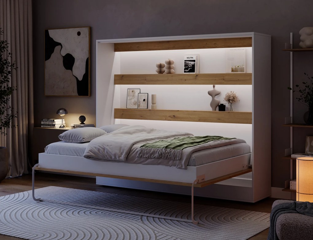 Devesto Sklápěcí postel Horizontální 140 Dub Artisan LED