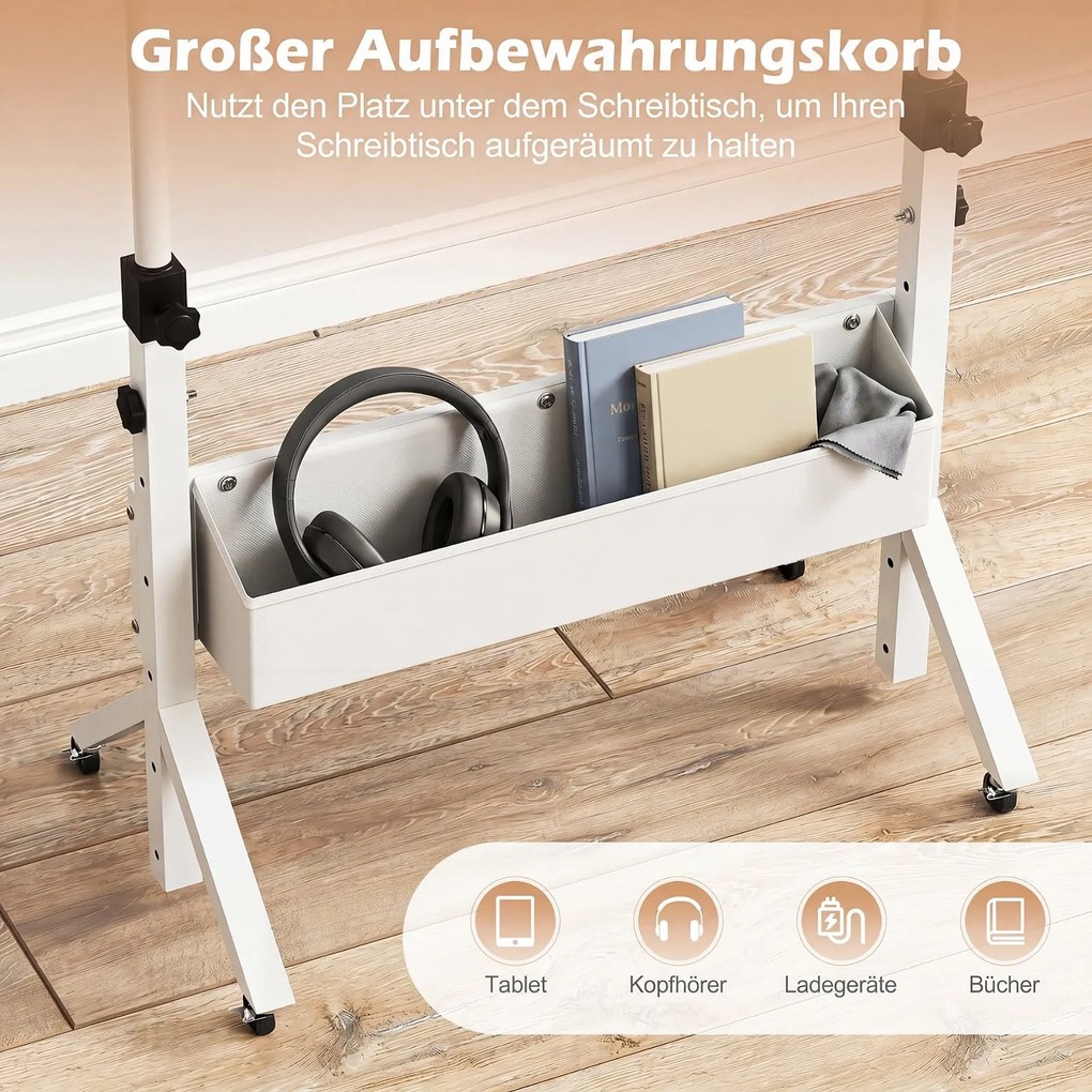 Costway Stůl k stání, výškově nastavitelný 70-117 cm, na kolečkách s látkovým