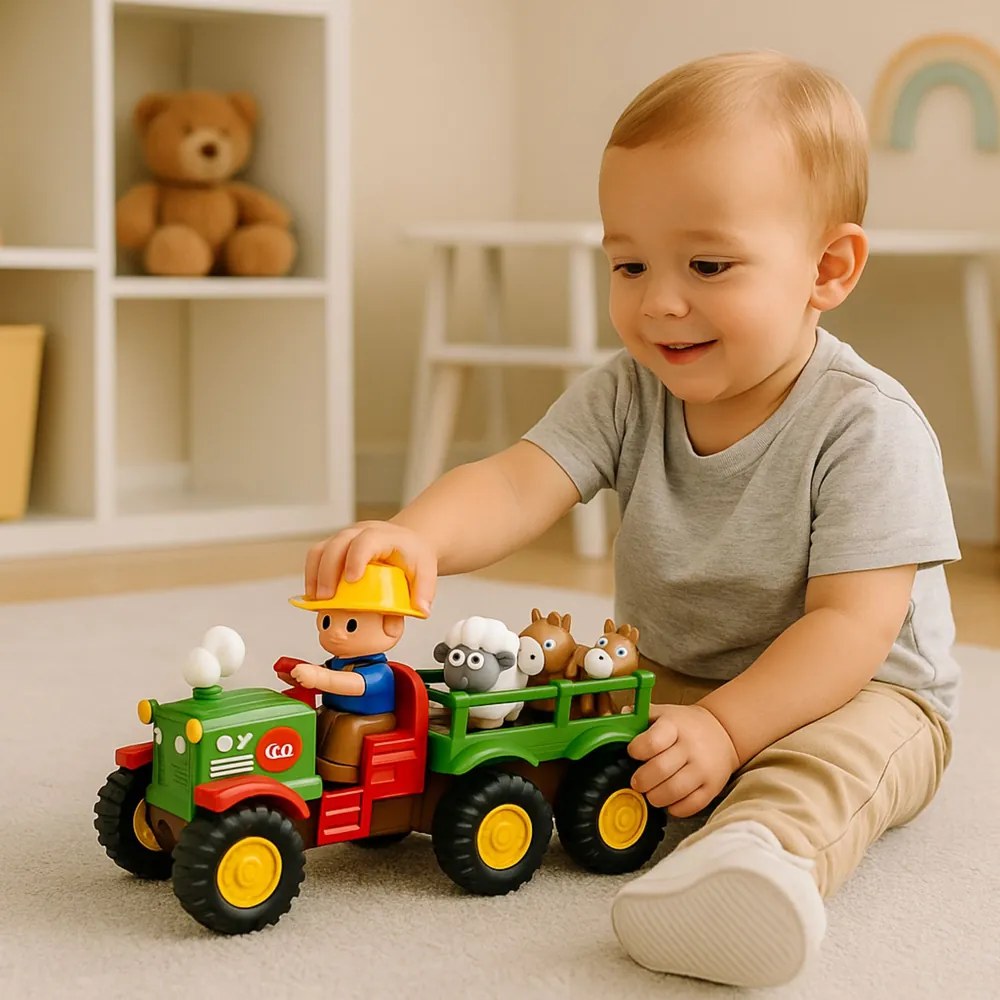 LEAN Toys Interaktivní vzdělávací traktor pro batolata – zvířátka, světla, zvuky
