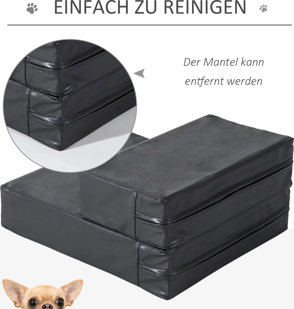 Schodiště PawHut pro psy a kočky, skládací, 2 stupně, černé, D45xŠ39xV20cm, praktická podložka pro snadné lezení | Aosom.de