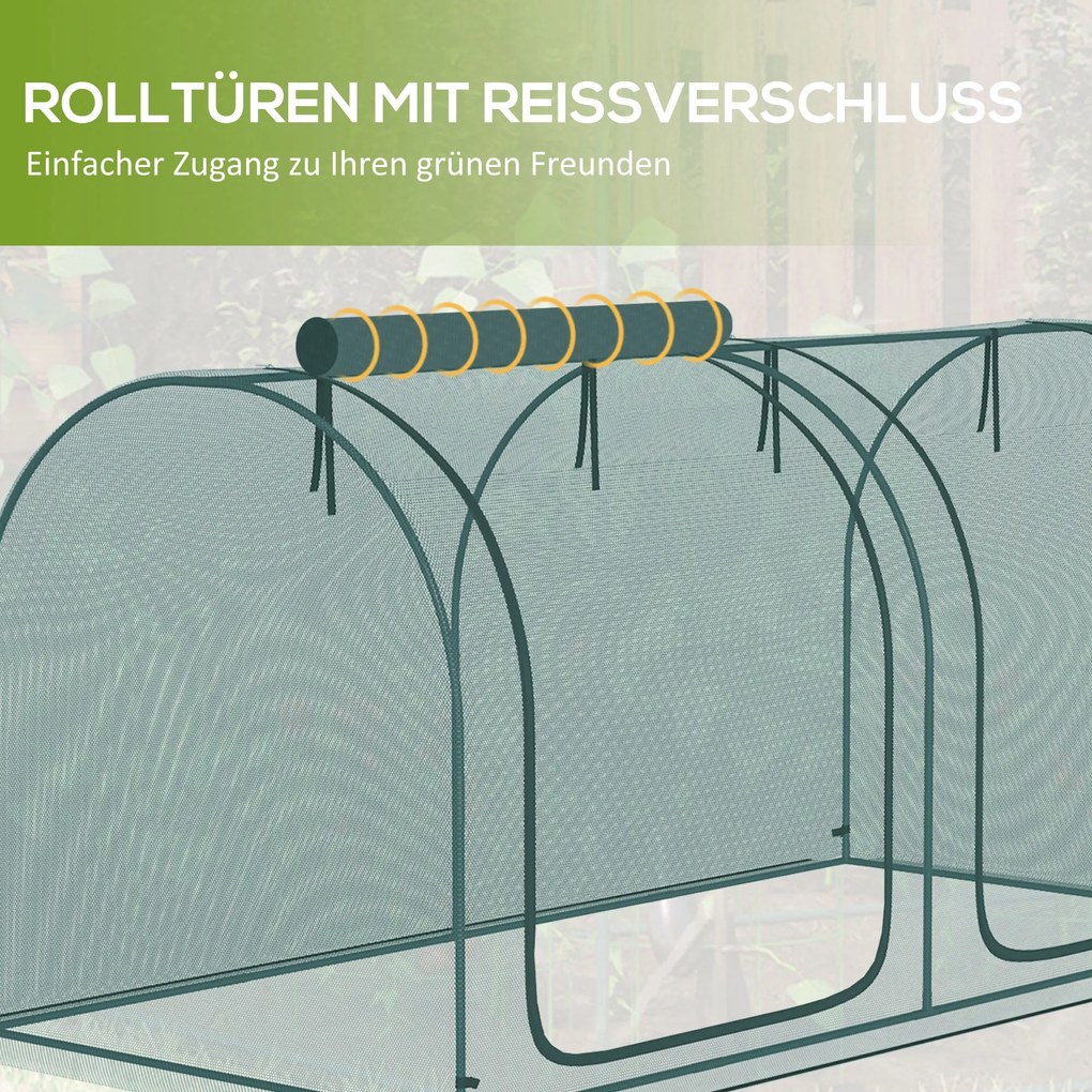 Outsunny mini skleník 2,49x1,2 m s dveřmi na ochranu rostlin na zahradu a balkon, ocelový rám a HDPE síť tmavě zelená | Aosom.de