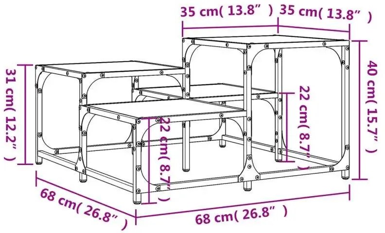 Konferenční stolek, kov, dřevo, černá, dub hnědý, NoBi DORISA