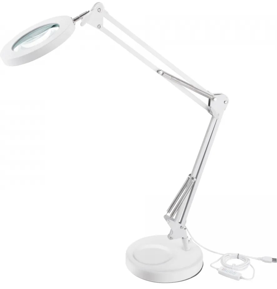 Lampa stolní s lupou EXTOL LIGHT, USB napájení, bílá, 2400lm, 3 barvy světla, 5x zvětšení