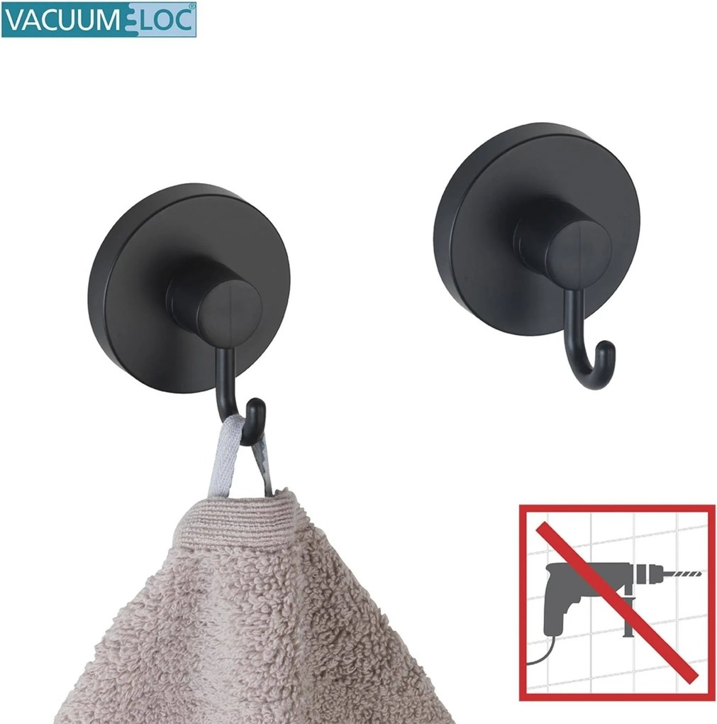 Sada koupelnových háčků, 2 ks, Vacuum-Loc, černé