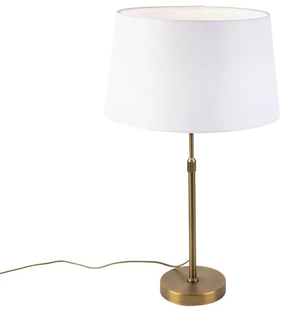Stolní lampa bronzová s lněným stínítkem bílým 35 cm - Parte Biano.cz