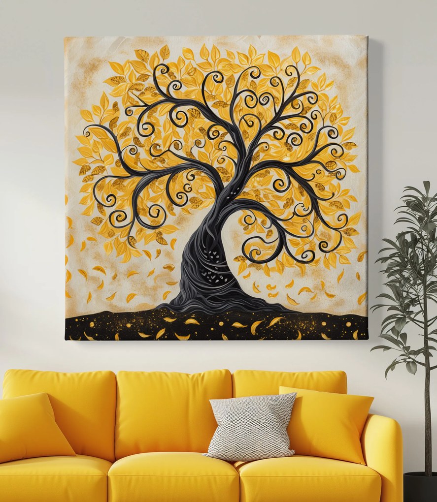 Obraz na plátně - Strom života Zlatavé lístky FeelHappy.cz Velikost obrazu: 120 x 120 cm