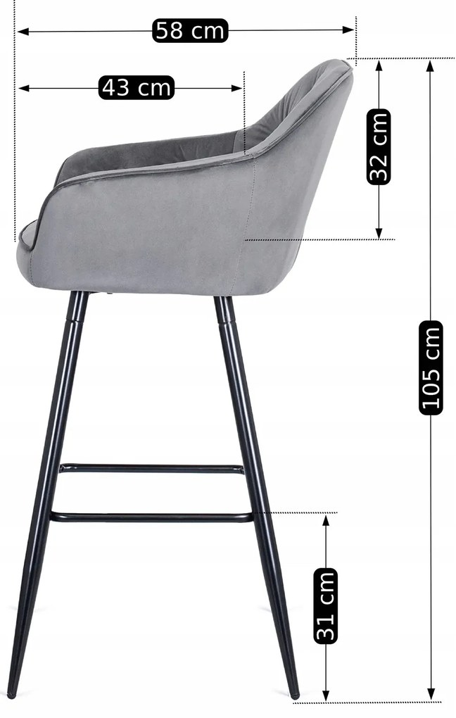 Barová židle Salem 53 cm šedá/černá