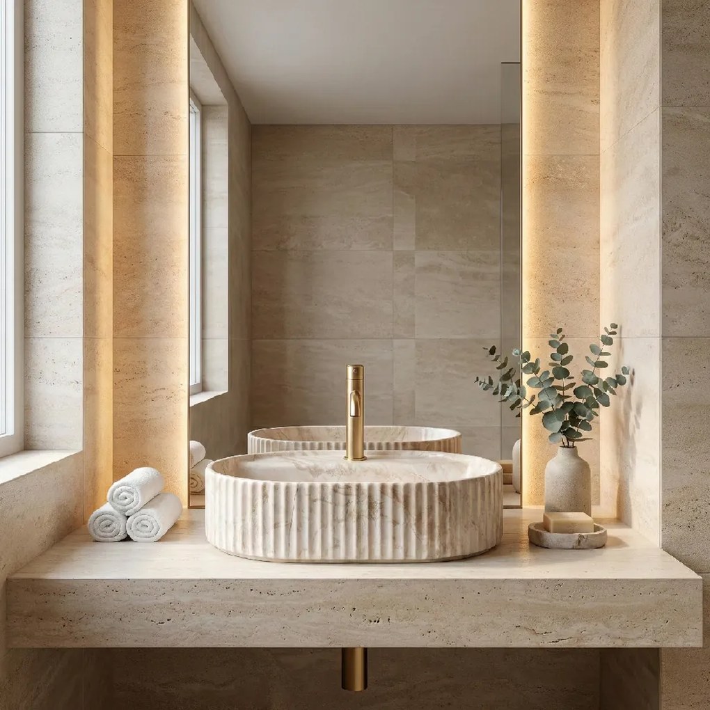 Rea Marcela Saturn, umyvadlo na desku 500×360×135 mm, béžová matná-imitace kamene, REA-U3515